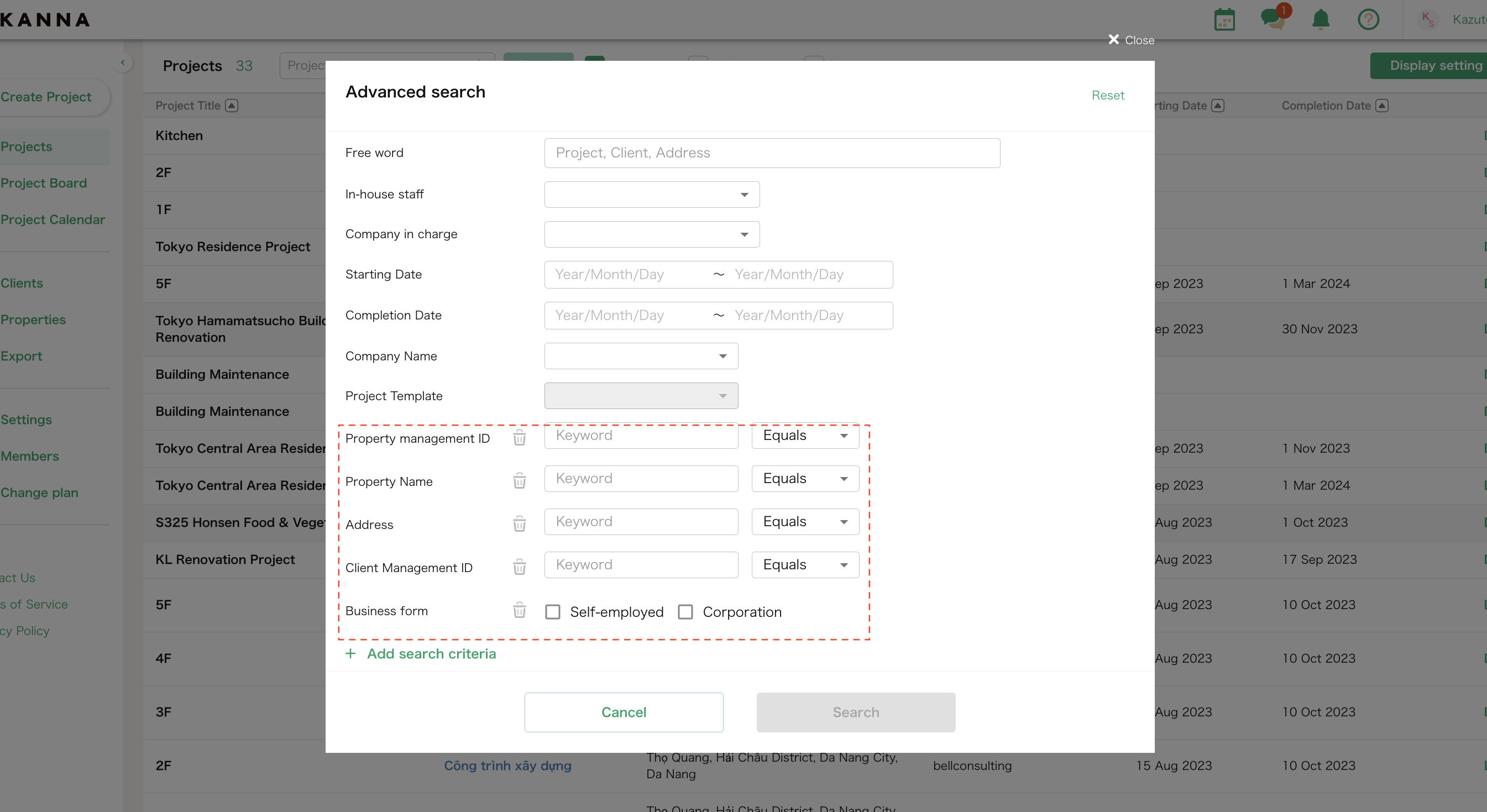 Project Search Bar Customization – KANNA FAQ