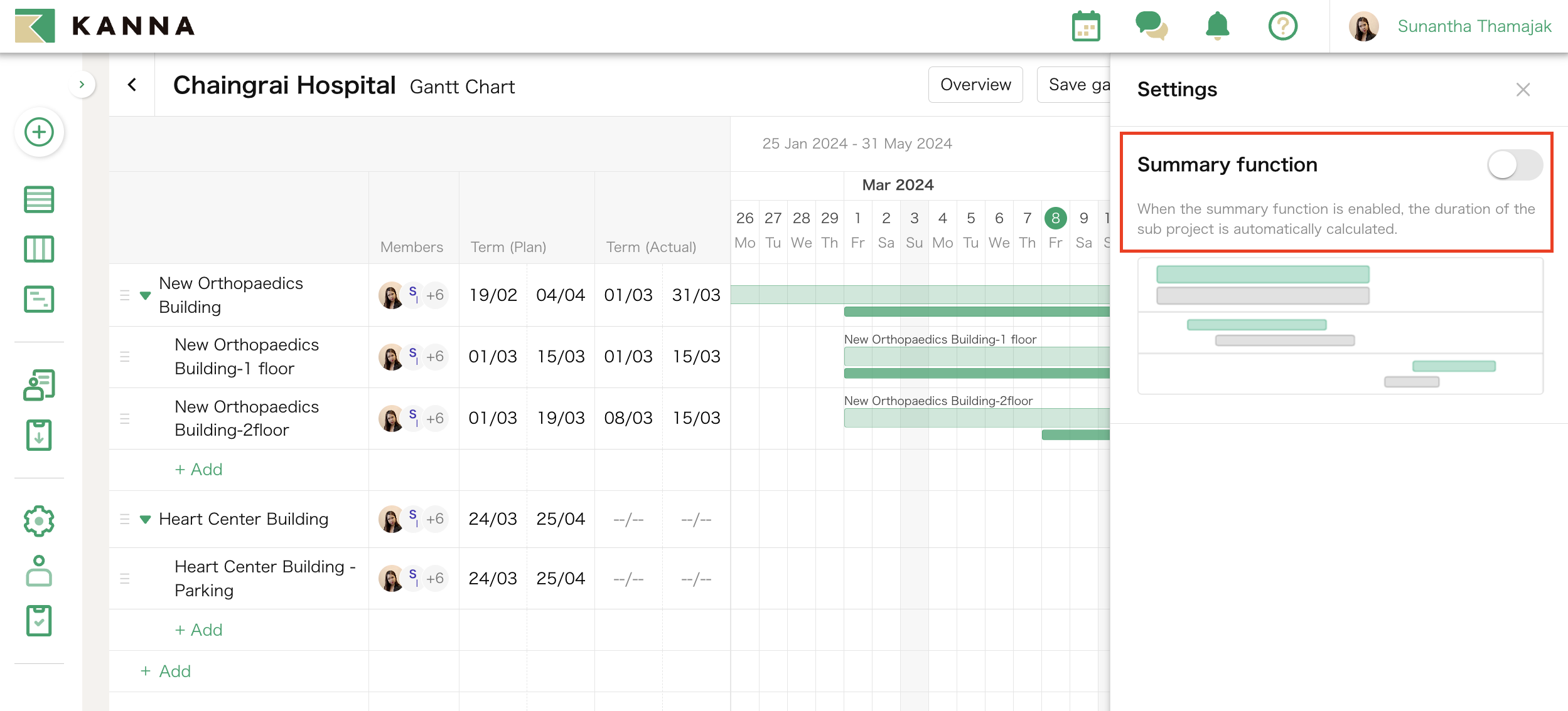 Enable the gantt chart summary function – KANNA FAQ