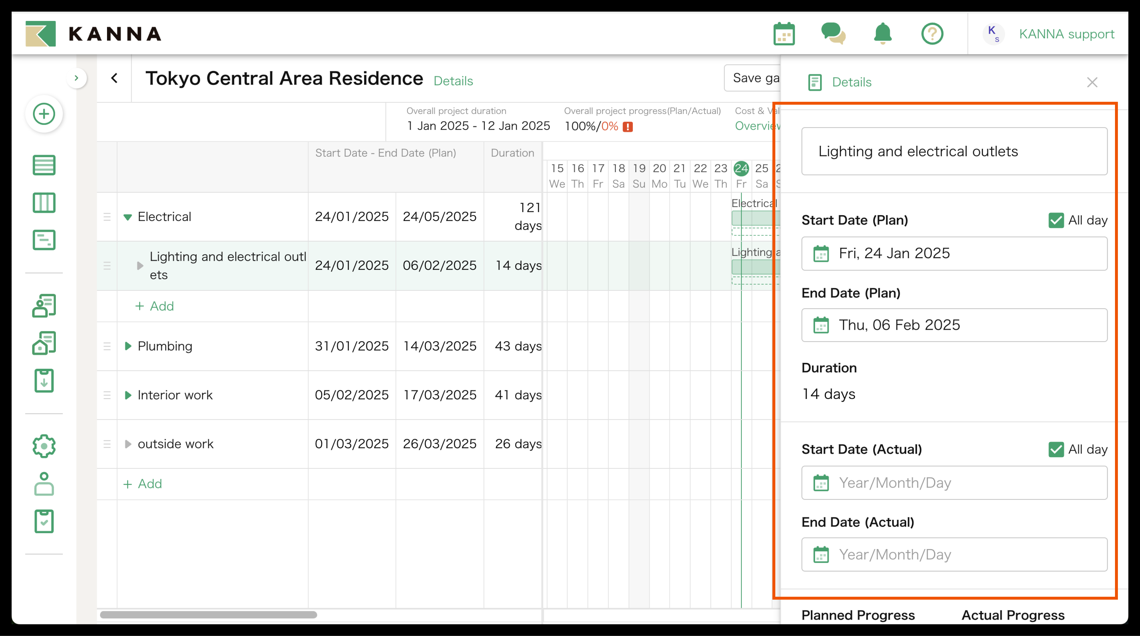 The Gantt Chart feature – KANNA FAQ