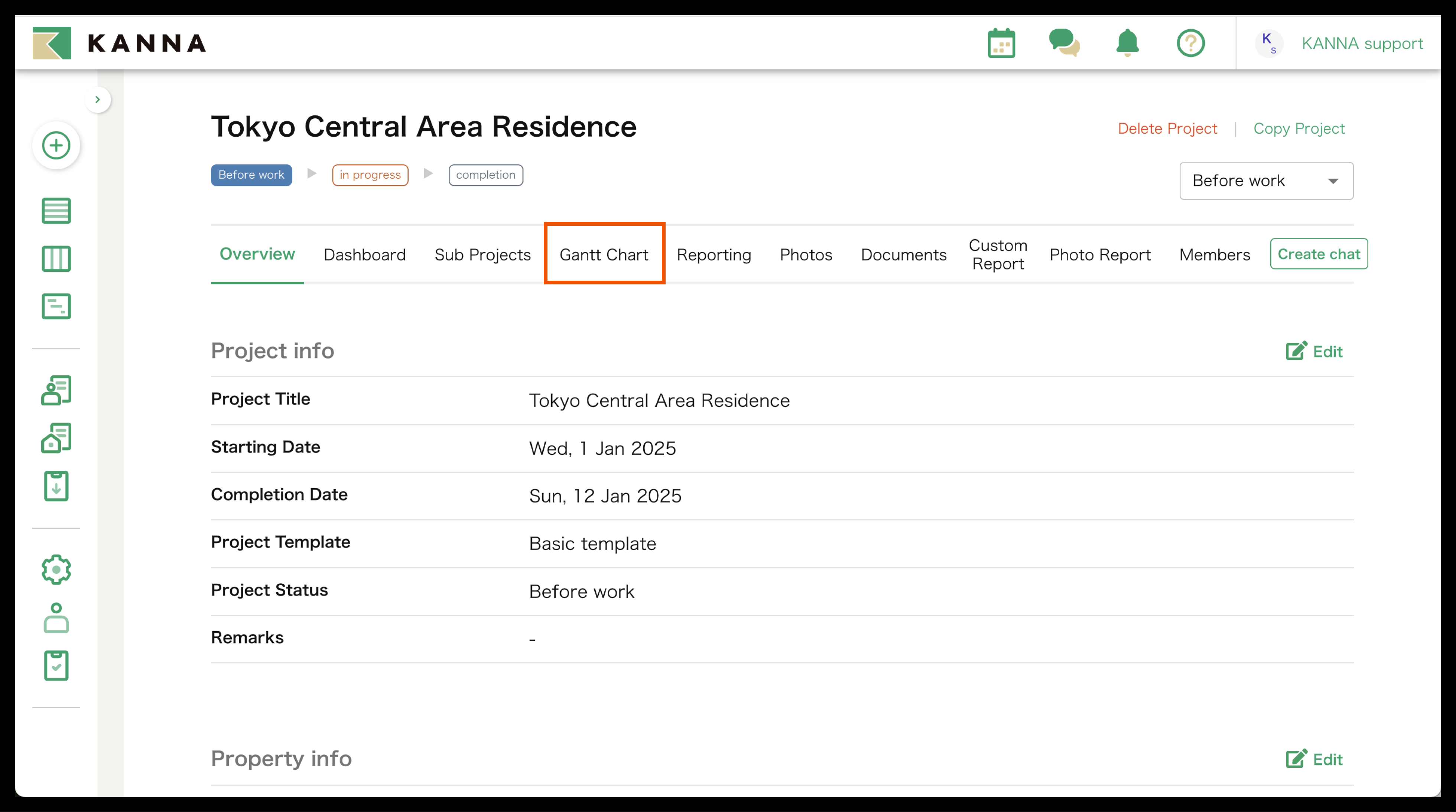 The Gantt Chart feature – KANNA FAQ