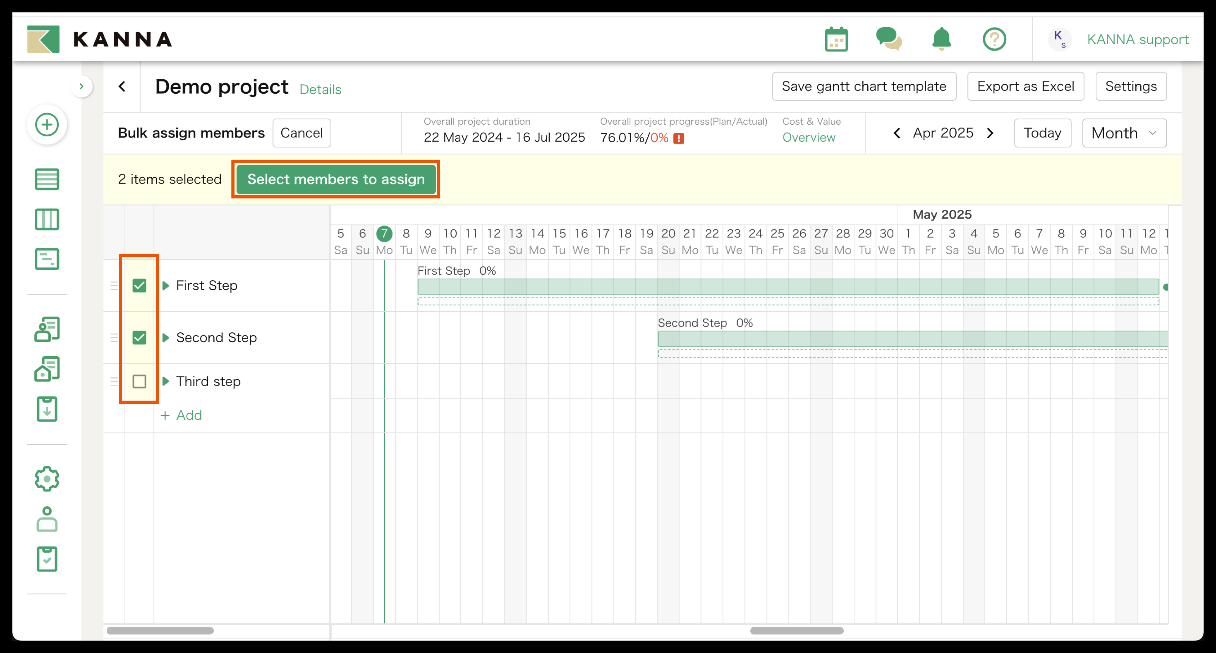 The Gantt Chart feature – KANNA FAQ