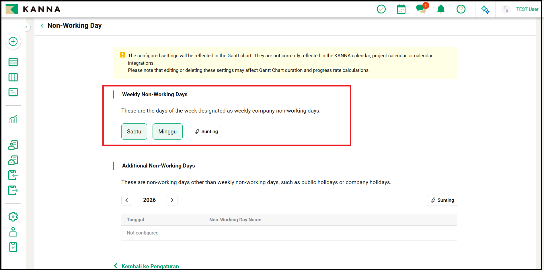 Pengaturan Non-Working Day pada Bagan Gantt – KANNA FAQ